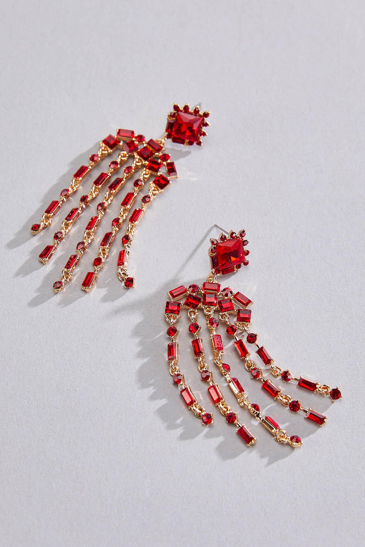 Cache Red Stone Chandelier Earrings