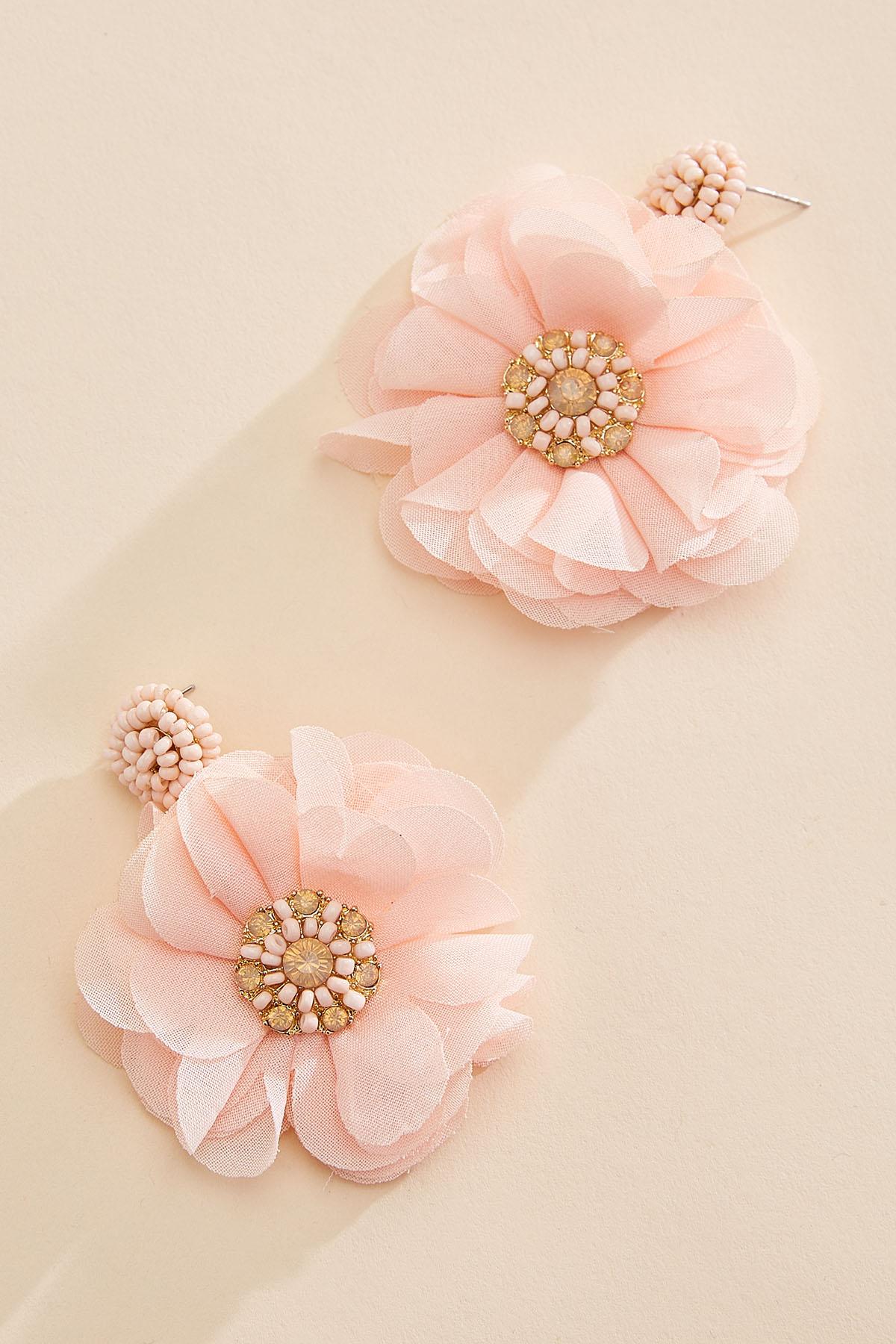 Embellished Fabric Floral Earrings
