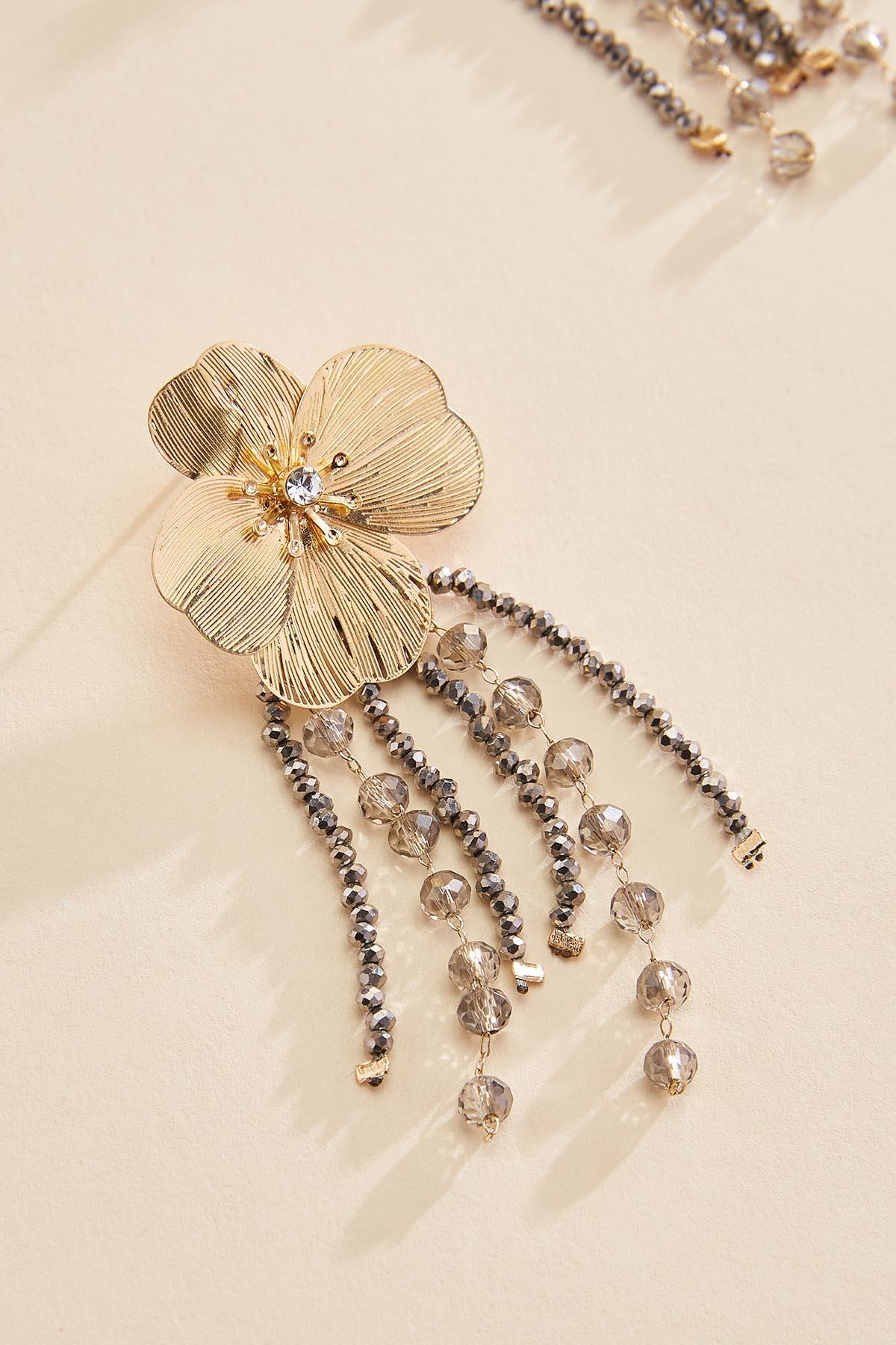 Versona Metal Flower Tassel Earrings Gray